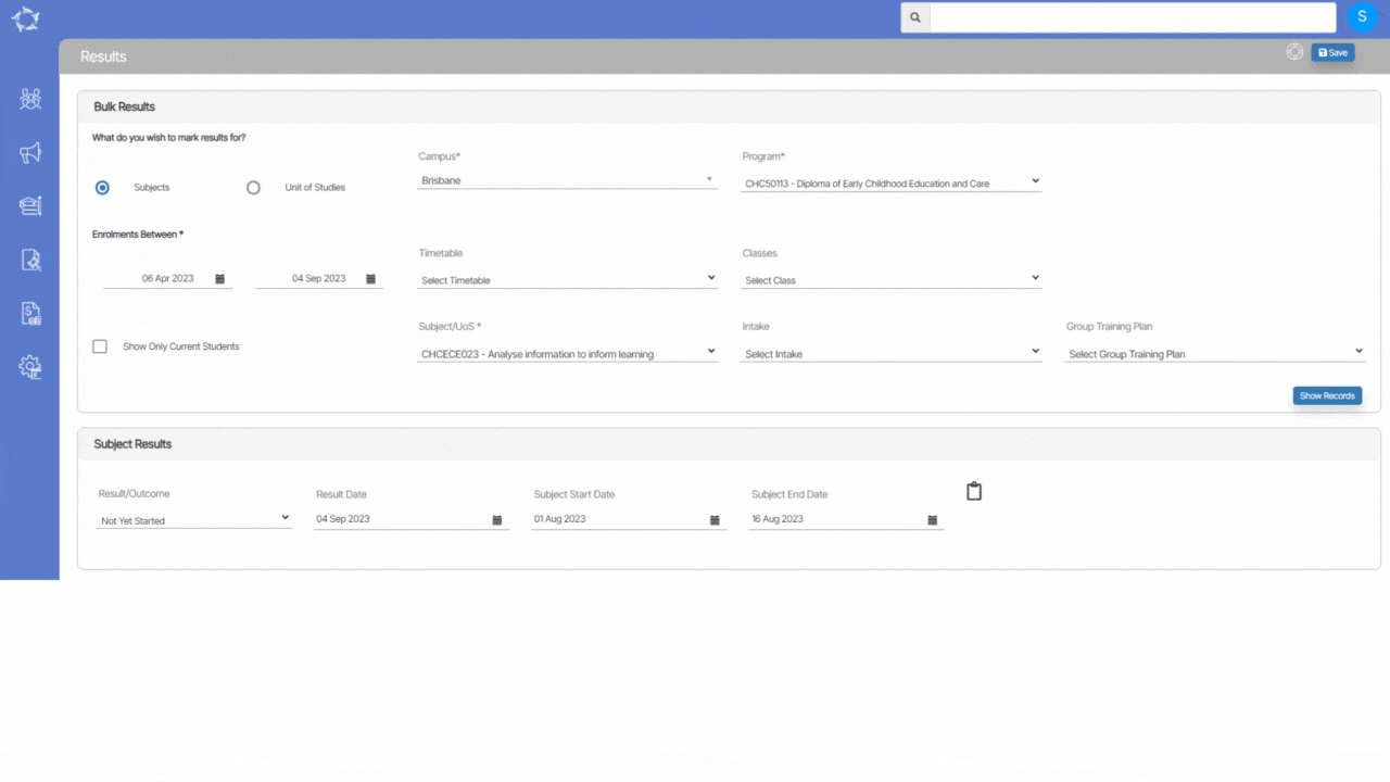 Bulk Results Screen – New Subject’s Start Date and End Date Fields ...